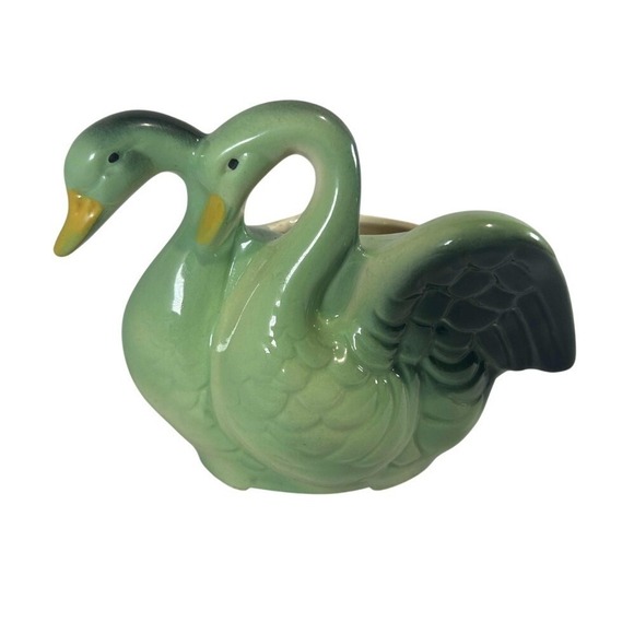 Accents | Vintage Double Swan Planter Green Ceramic Succulent Planter ...